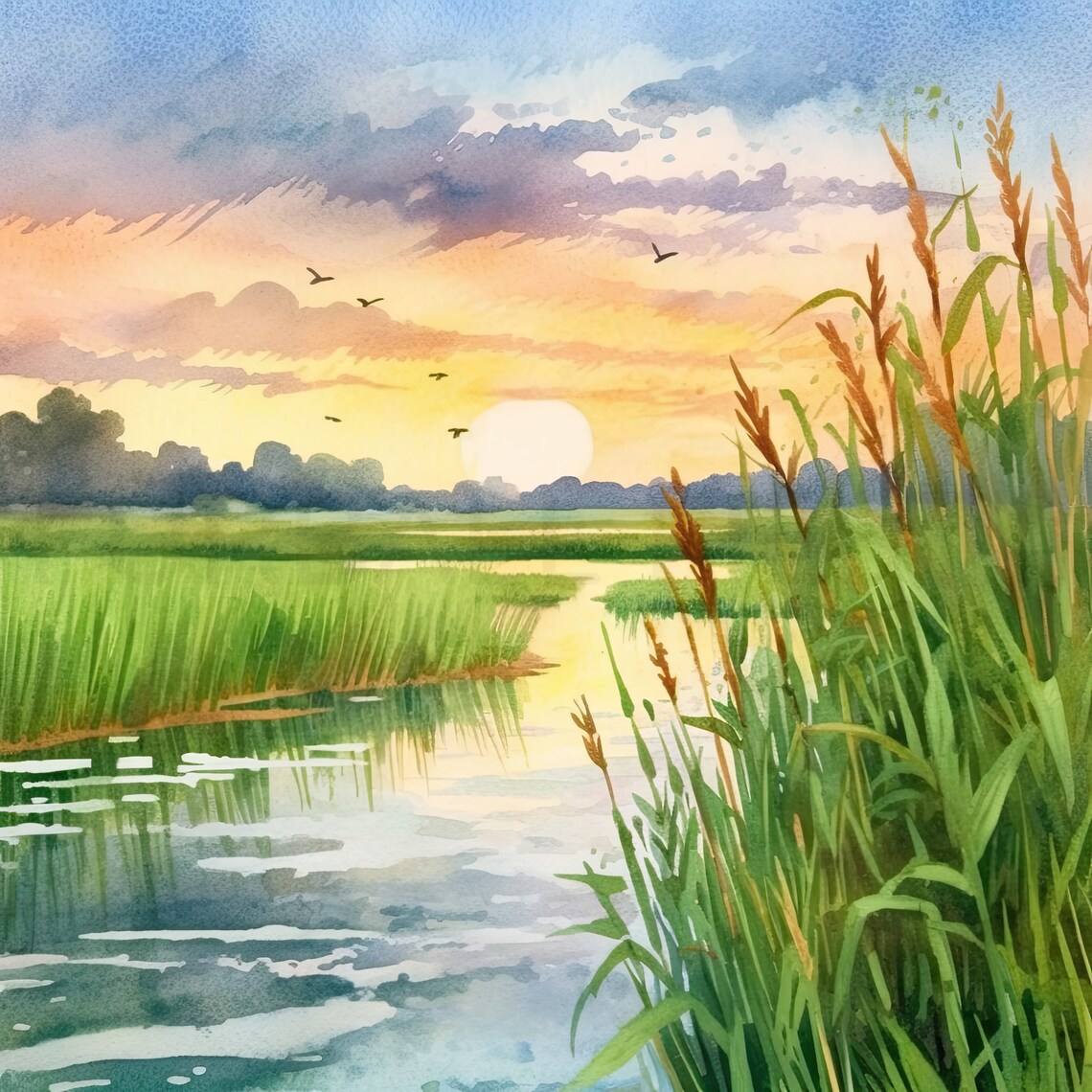 Cattail Marsh Clipart, 12 High Quality Jpgs, Junk Journal, Printable ...