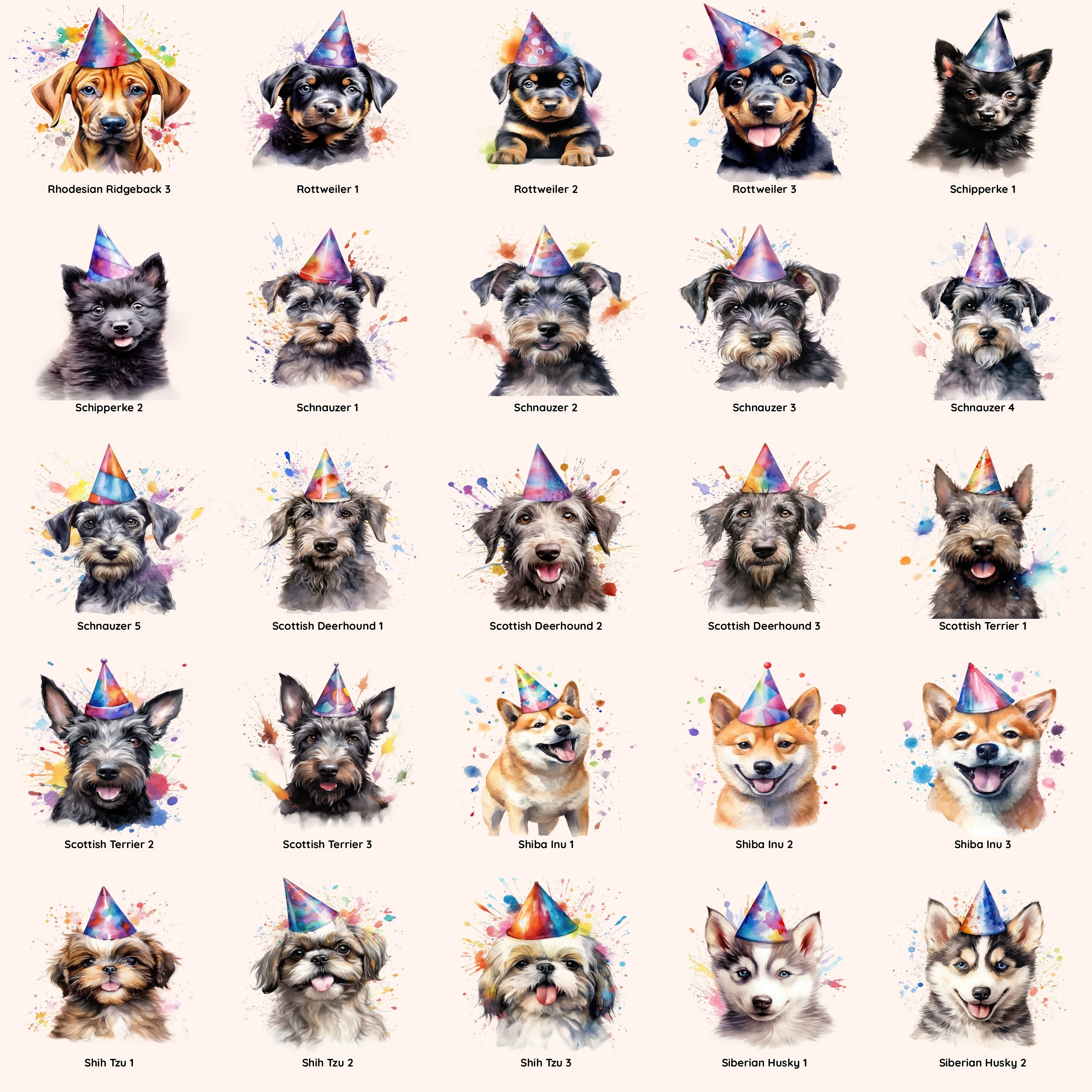 Puppy Clipart Bundle, Puppies With Birthday Hats, Transparent PNG, JPG ...