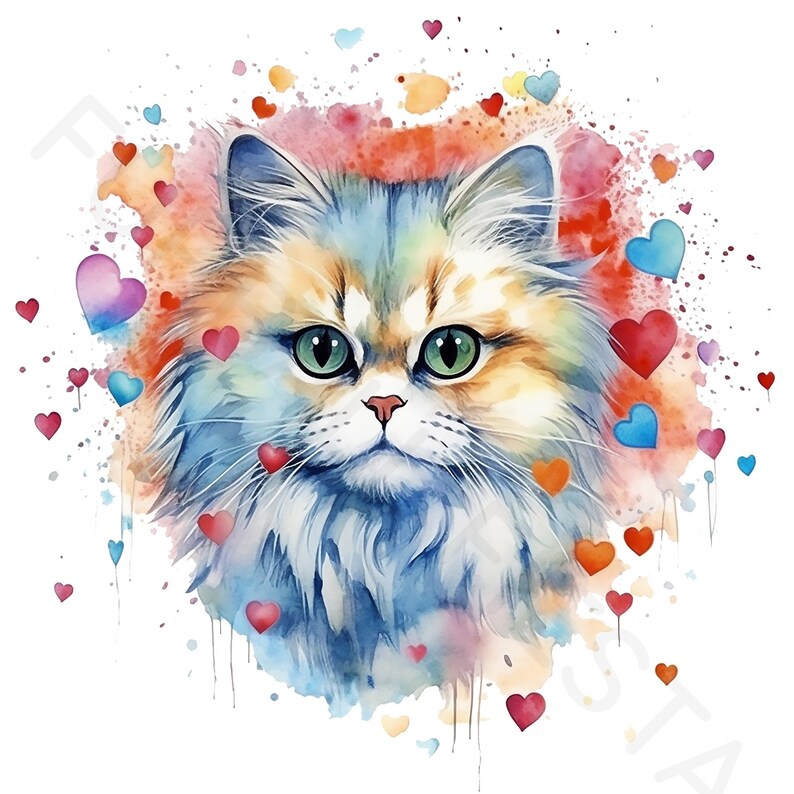 Persian Cat Watercolor Clipart 20 High Quality Jpgs Card Making ...