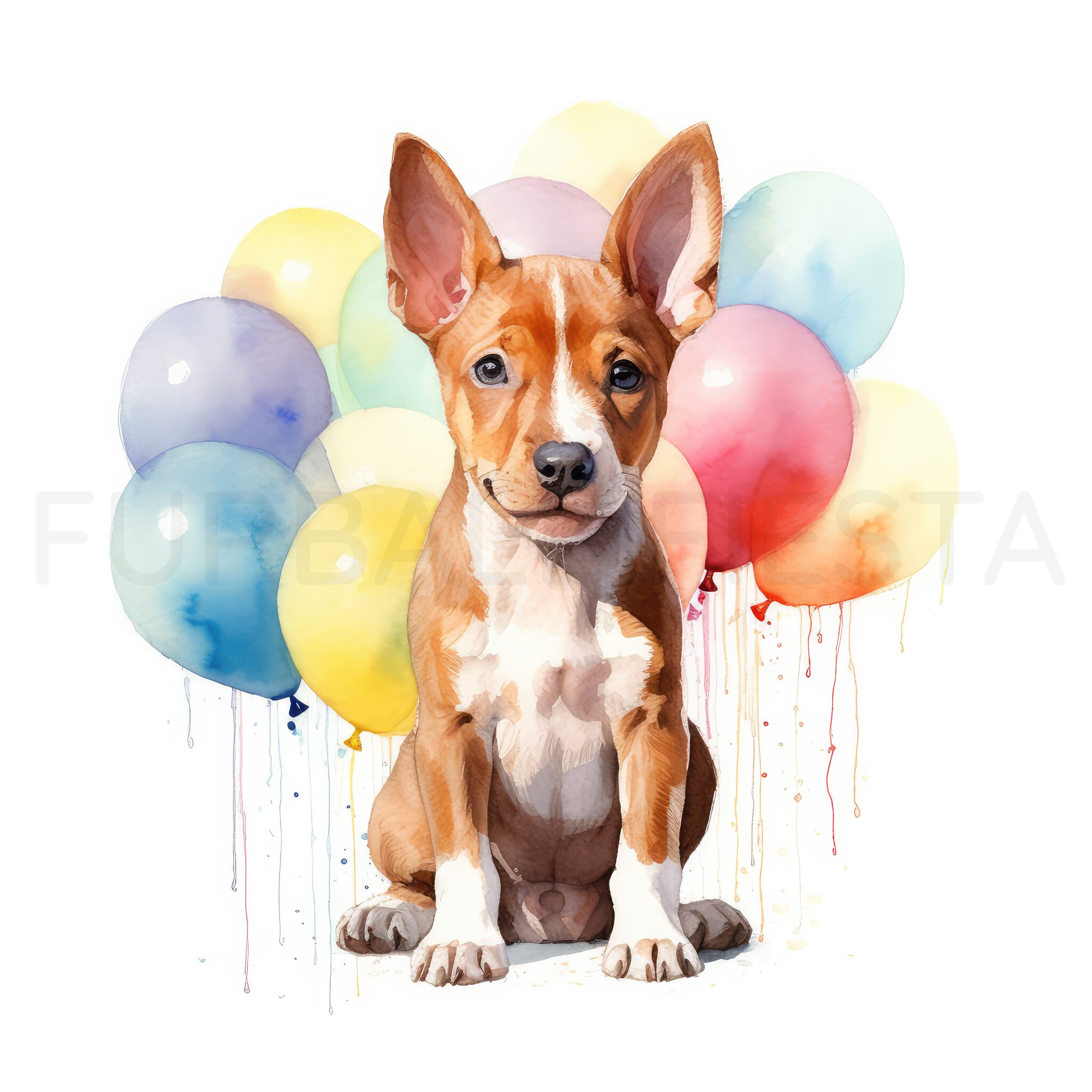 Basenji Puppy Clipart, 16 High-quality JPG, Watercolor, Printable Dog ...