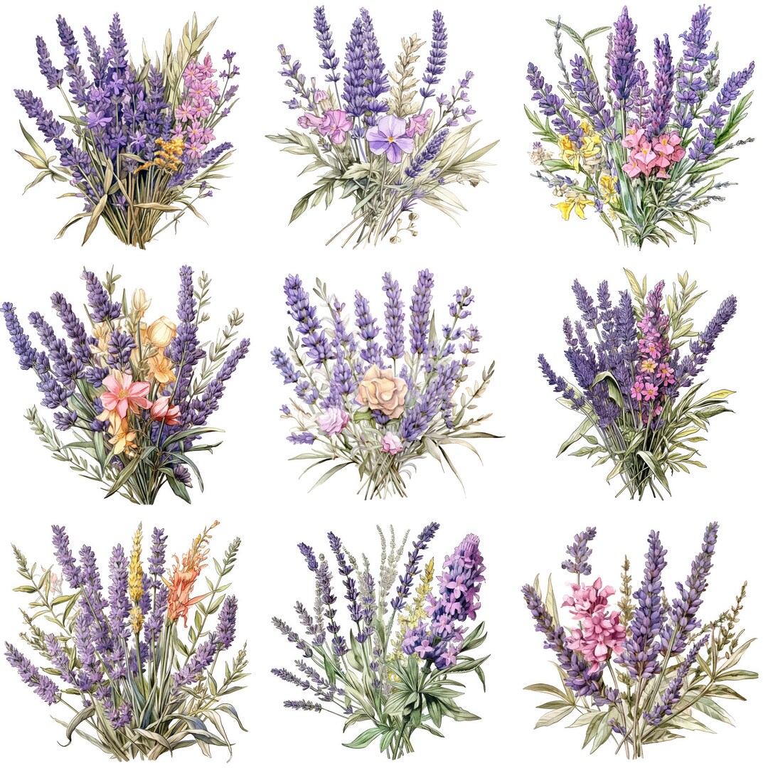 Lavender Printable Flower Art, 10 High Quality Jpgs, Watercolor Flower ...