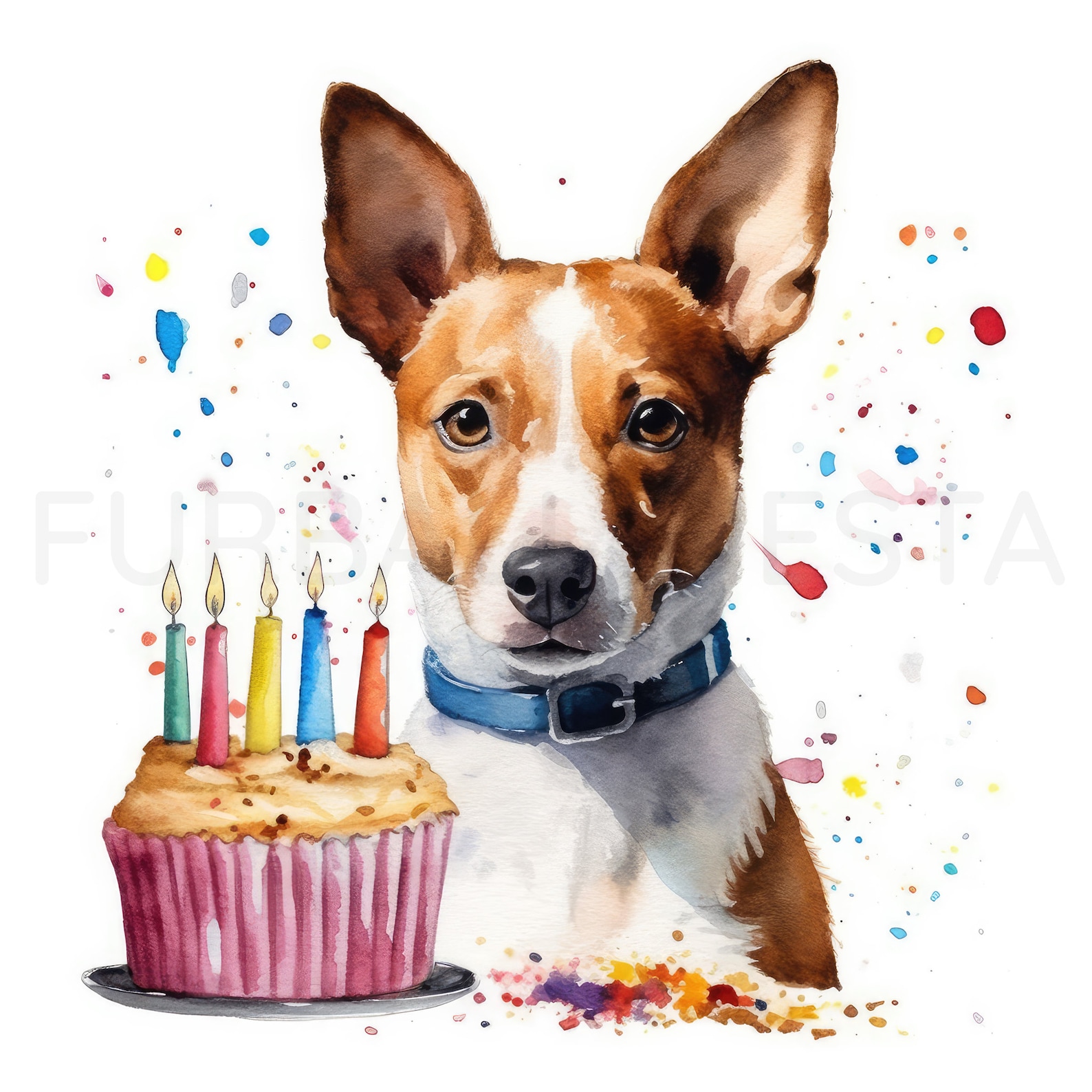 Basenji Puppy Clipart, 16 High-quality JPG, Watercolor, Printable Dog ...