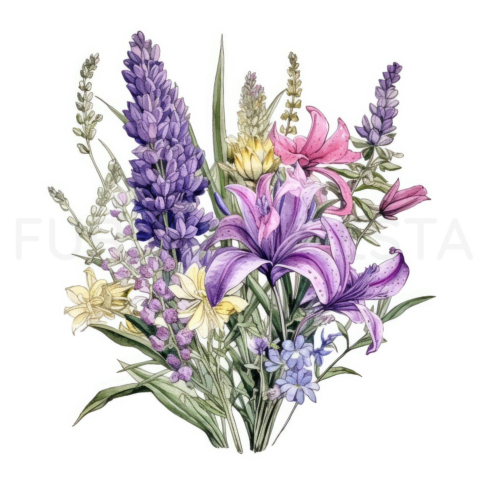 Lavender Printable Flower Art Set 2, 10 High Quality Jpgs, Watercolor ...