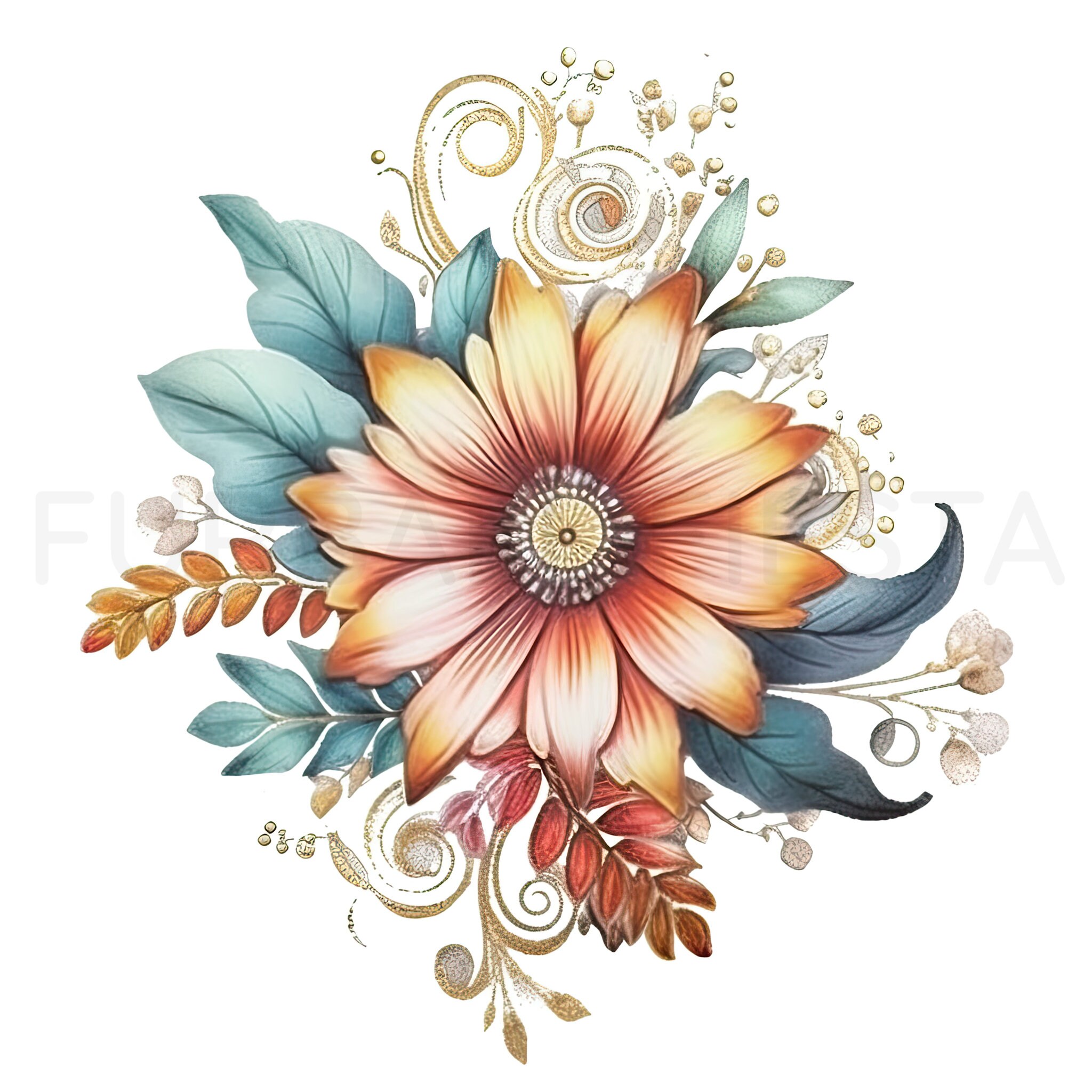 Boho Flowers Clipart Bundle, 15 High Quality PNG Images, Transparent ...