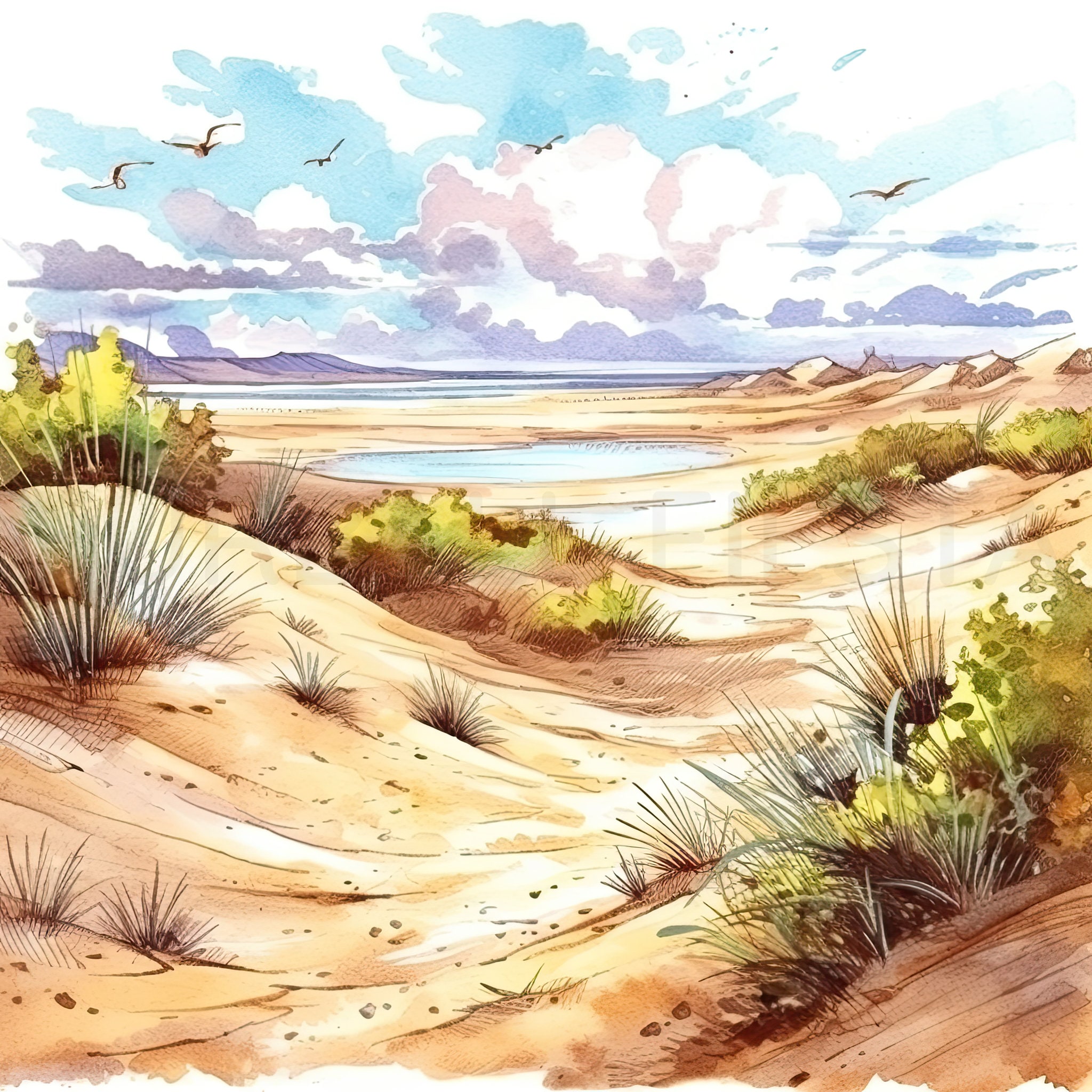 Sand Dunes Clipart, 12 High Quality Jpgs, Printable Watercolor Wall Art ...