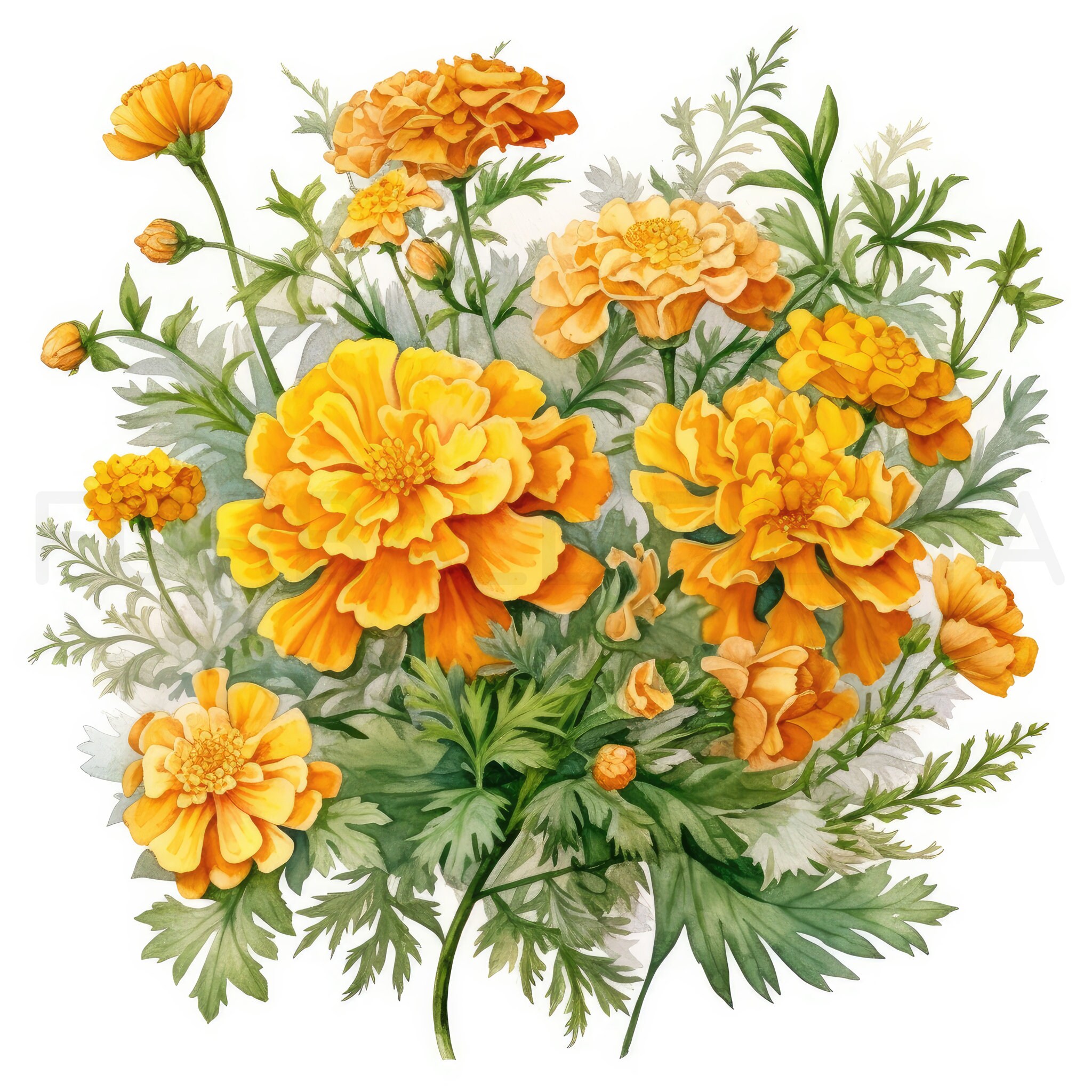 Marigold Printable Flower Art, 10 High Quality Jpgs, Watercolor Flower ...