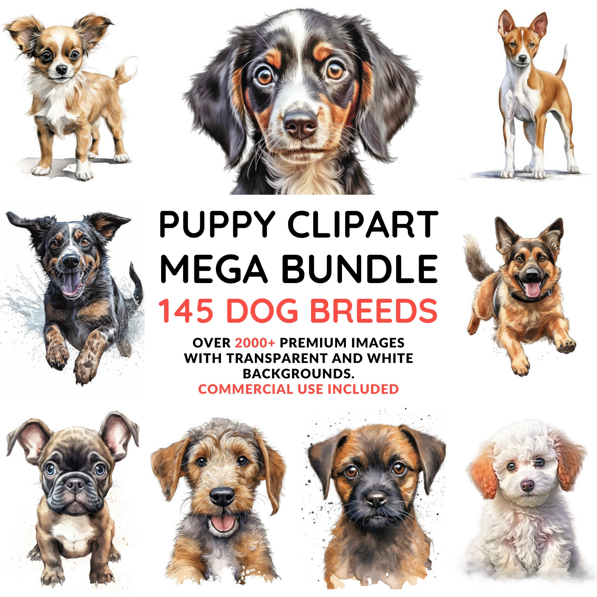 Puppy Clipart Mega Bundle, Over 2000 Designs, High Quality Transparent ...