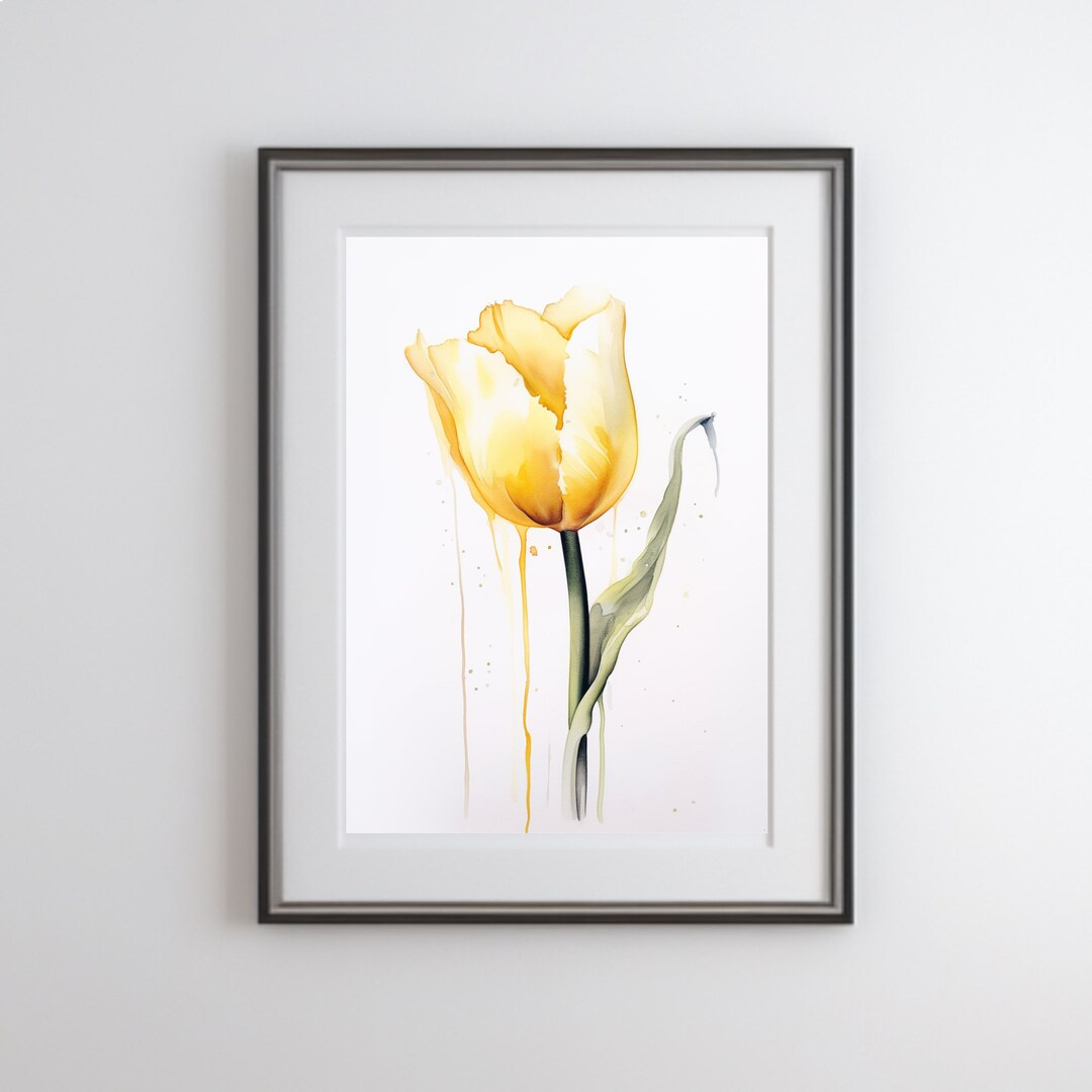 Yellow Tulip Tulip Minimalist Watercolor Minimalistic - Etsy