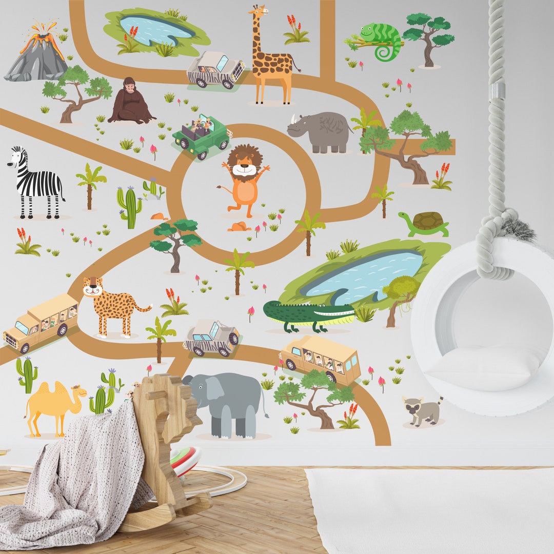 Peel and Stick Zoo Maze Removable Wall Stickers Animals Wallpaper ...