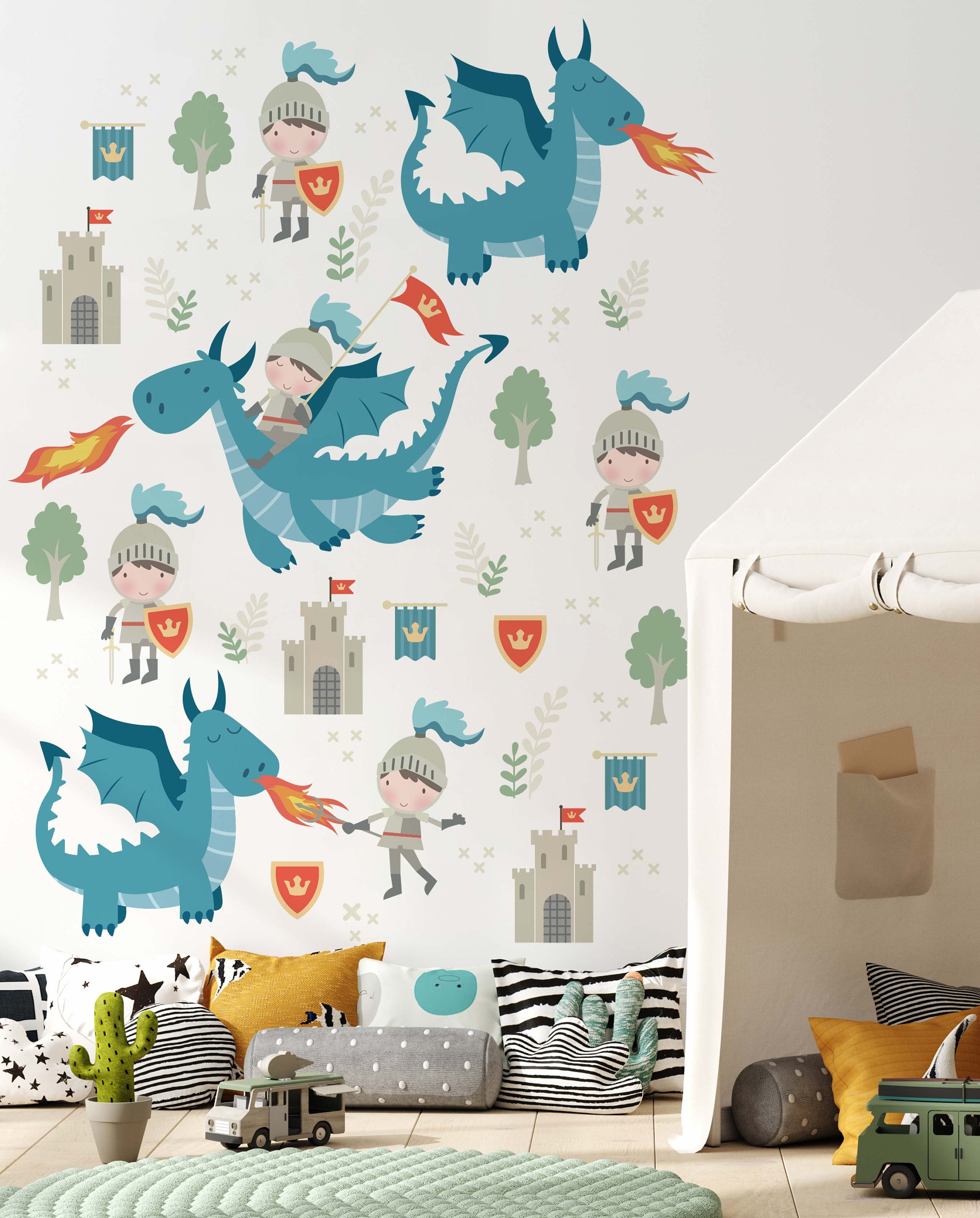 Removable Decal Dragon Wall Decal Knight Wallpaper Castle Wall Sticker ...