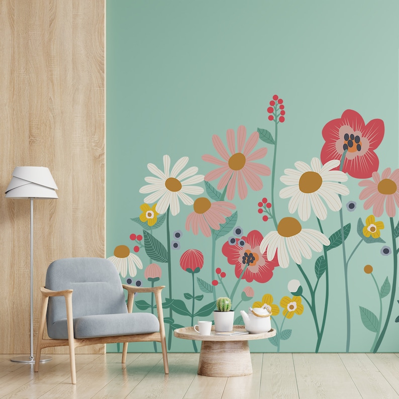 Peel and and Stick Colourful Wild Flowers Wall Decal Floral Sticker for ...