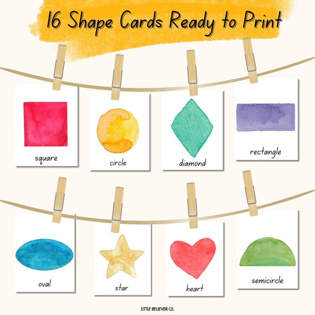 16 Shape Flash Cards | Homeschool | Preschool Flashcards | Shapes ...