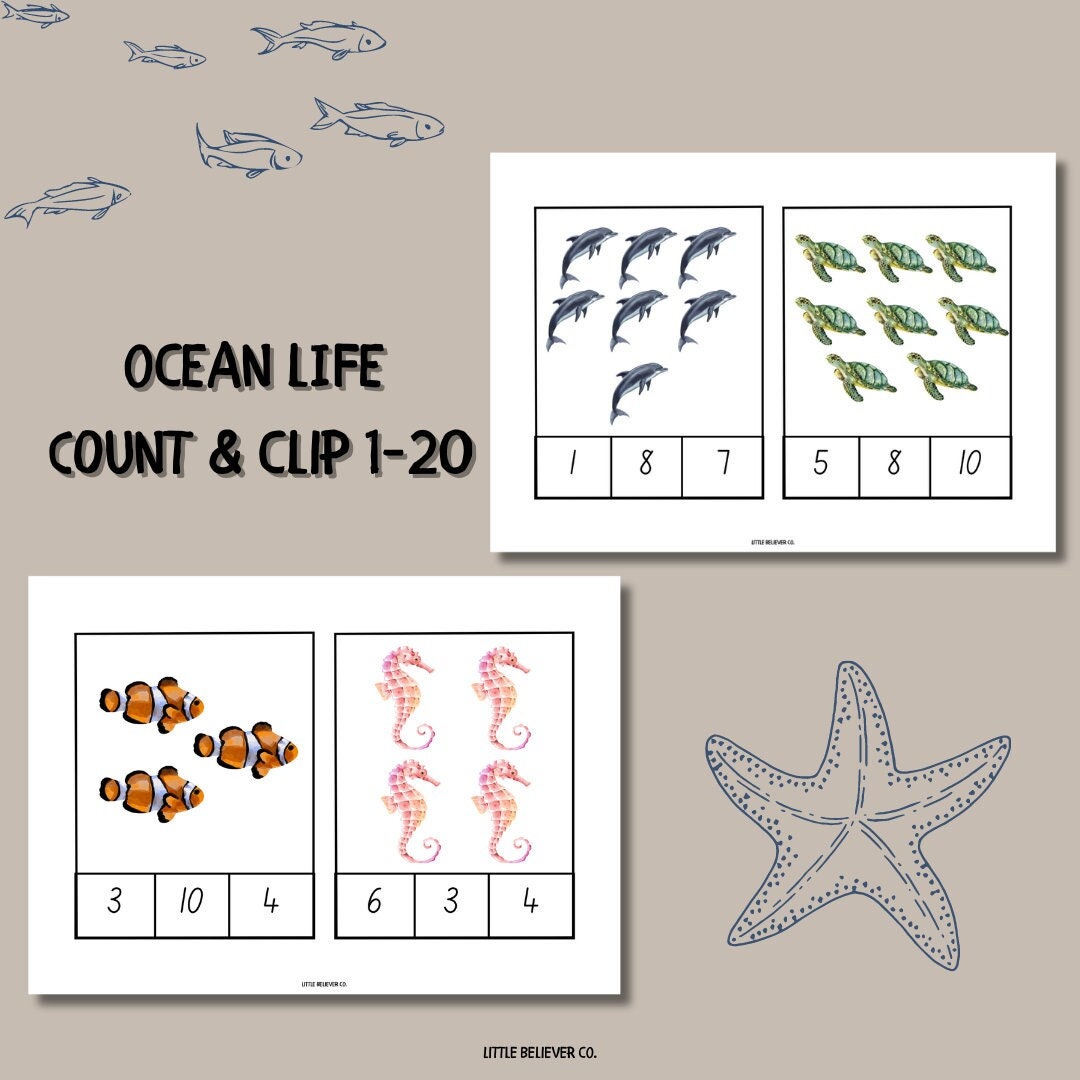 Ocean Count and Clip Cards 1-20 | Homeschool Printables | Morning ...