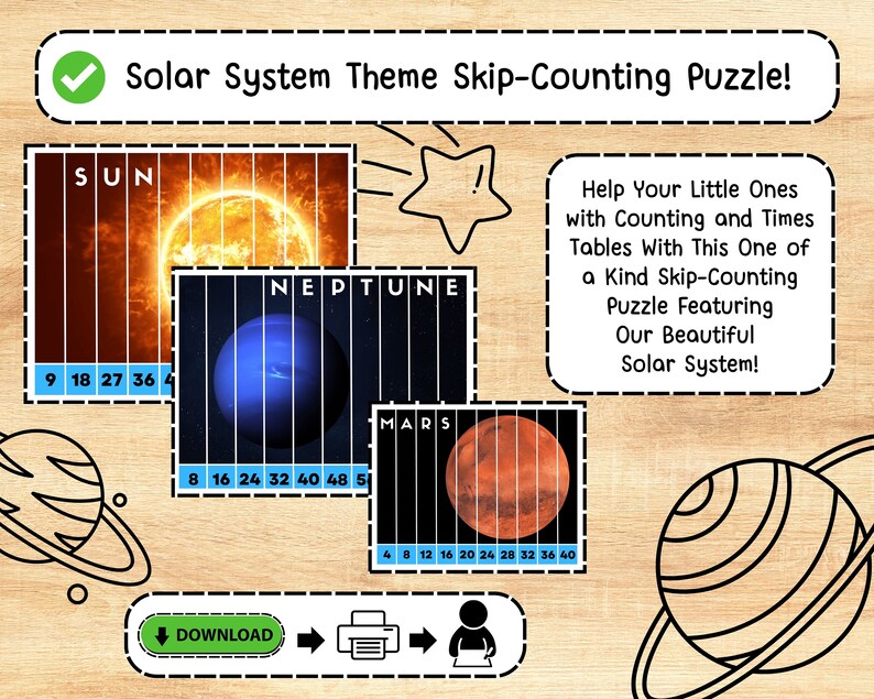 Printable Solar System Themed Skip Counting Puzzle Times Table Game ...