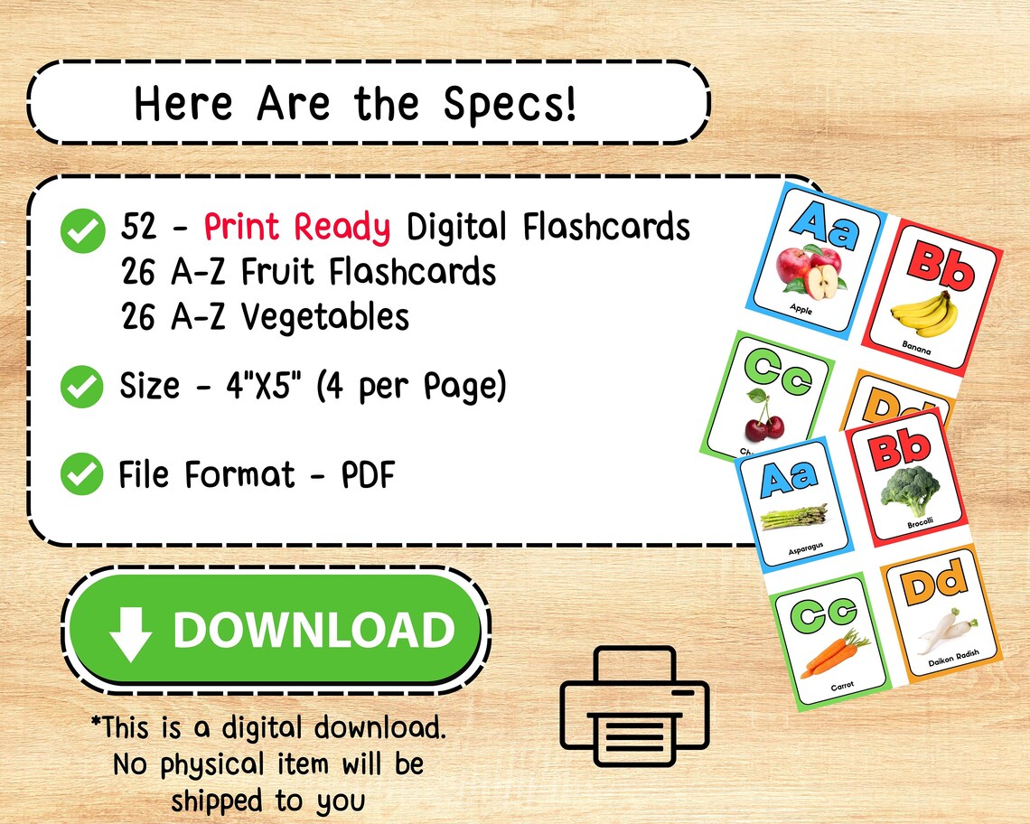 Print Ready Fruits and Vegetables Alphabet Flashcards Printable ...