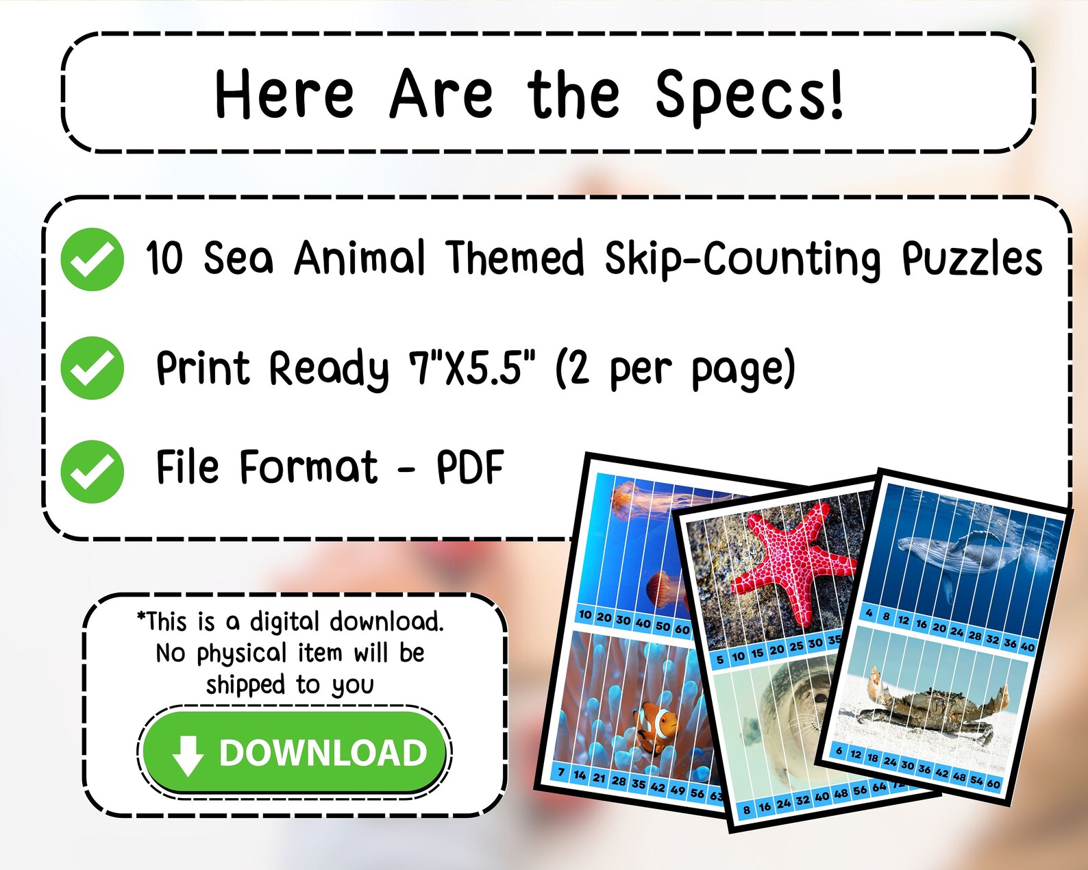 Printable Sea Theme Skip Counting Puzzle Times Table Education Game ...