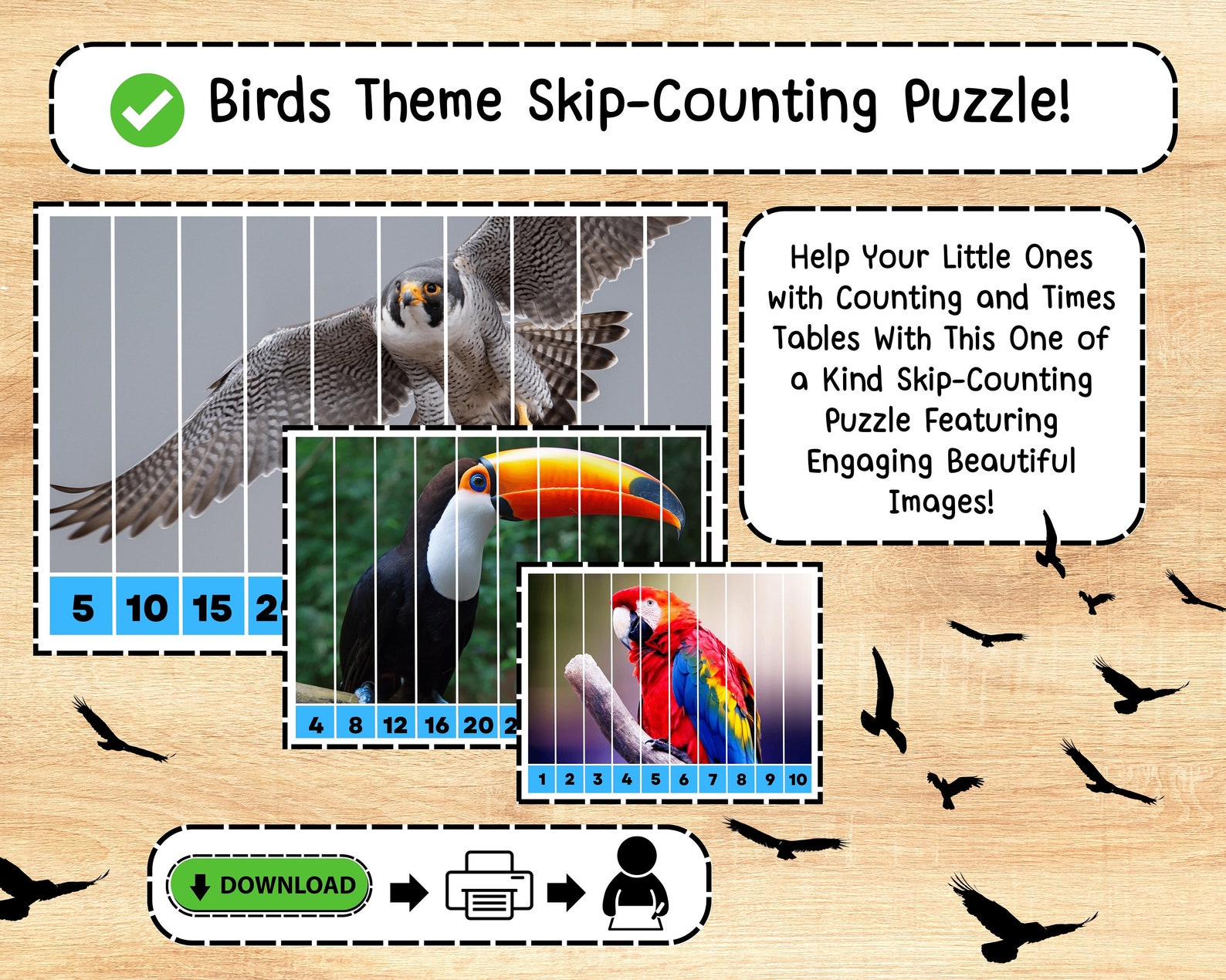 Printable Bird Theme Skip Counting Puzzle Times Table Education Game ...