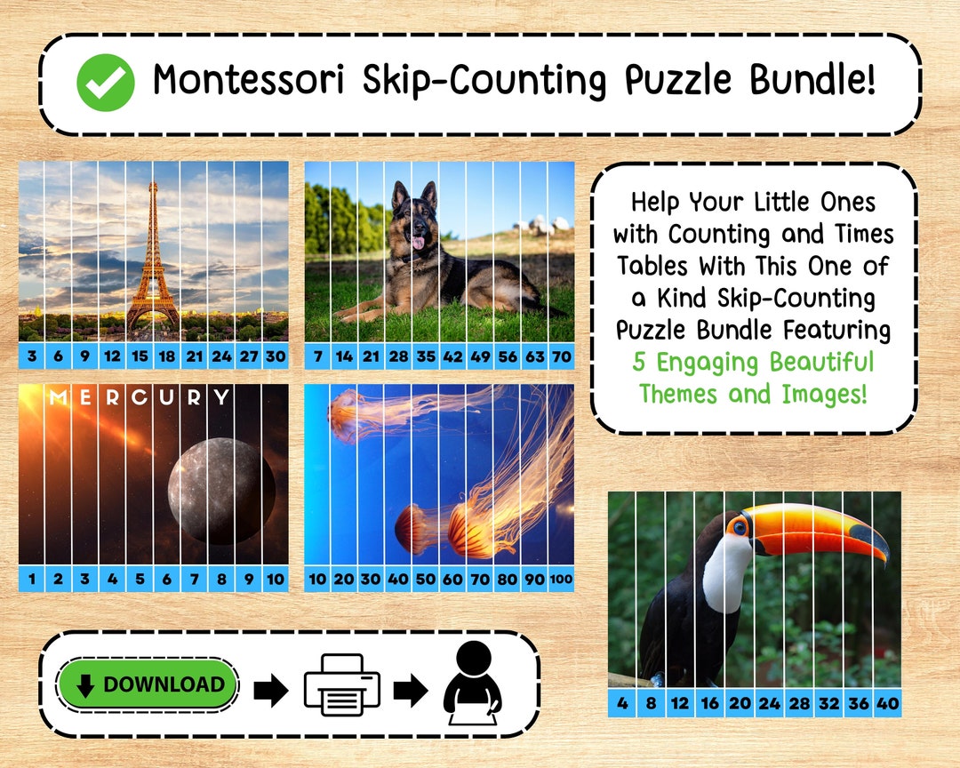 Printable Skip Count Puzzle Bundle Montessori Worksheet Activities Math ...