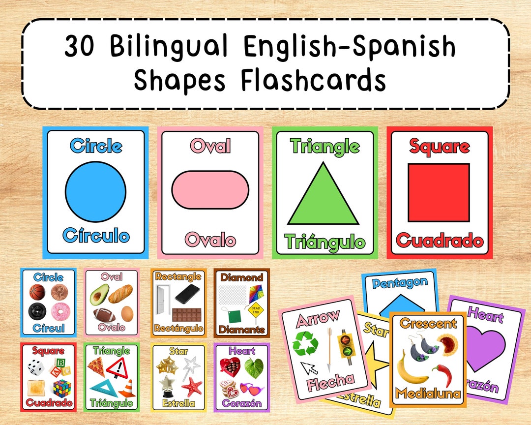 Printable Spanish English Shapes Flashcards Educational Homeschool ...