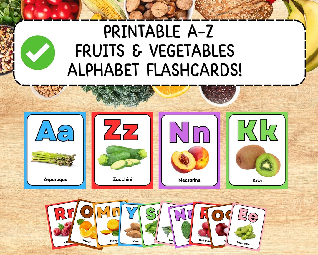 Print Ready Fruits and Vegetables Alphabet Flashcards Printable ...