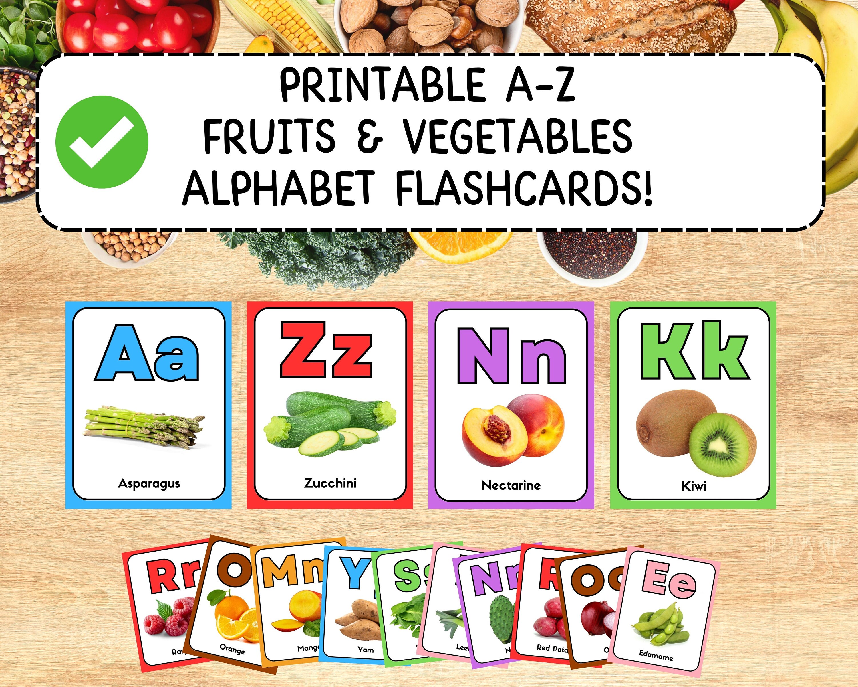 Print Ready Fruits and Vegetables Alphabet Flashcards Printable ...