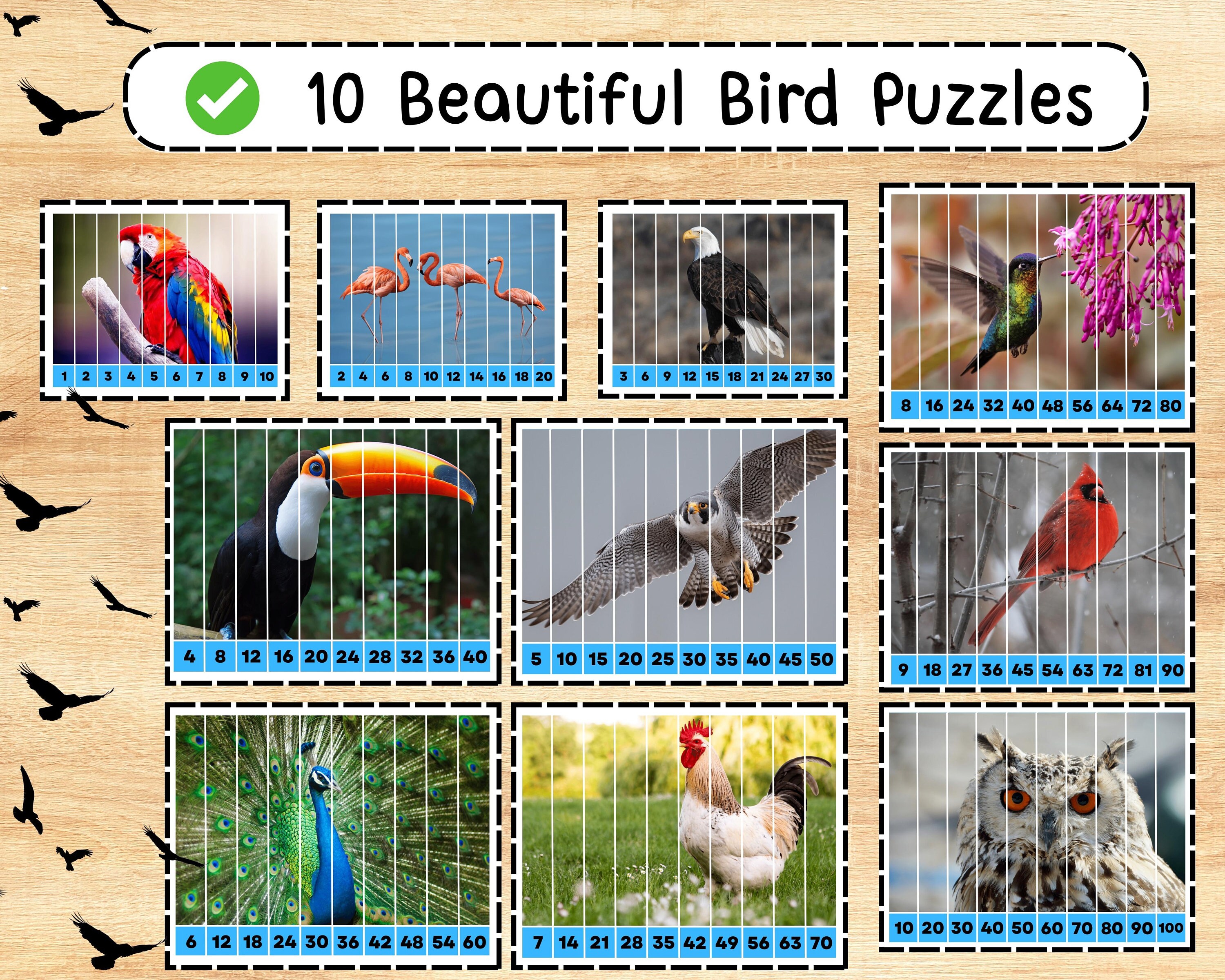 Printable Bird Theme Skip Counting Puzzle Times Table Education Game ...