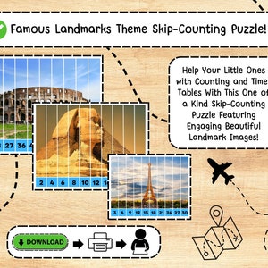 Printable Famous Landmarks Theme Skip Counting Puzzle Times Table Game ...