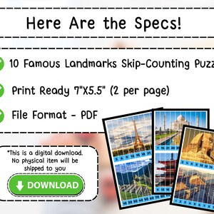Printable Famous Landmarks Theme Skip Counting Puzzle Times Table Game ...