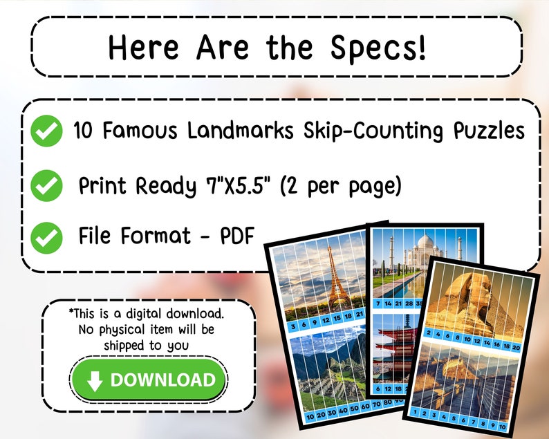 Printable Famous Landmarks Theme Skip Counting Puzzle Times Table Game ...