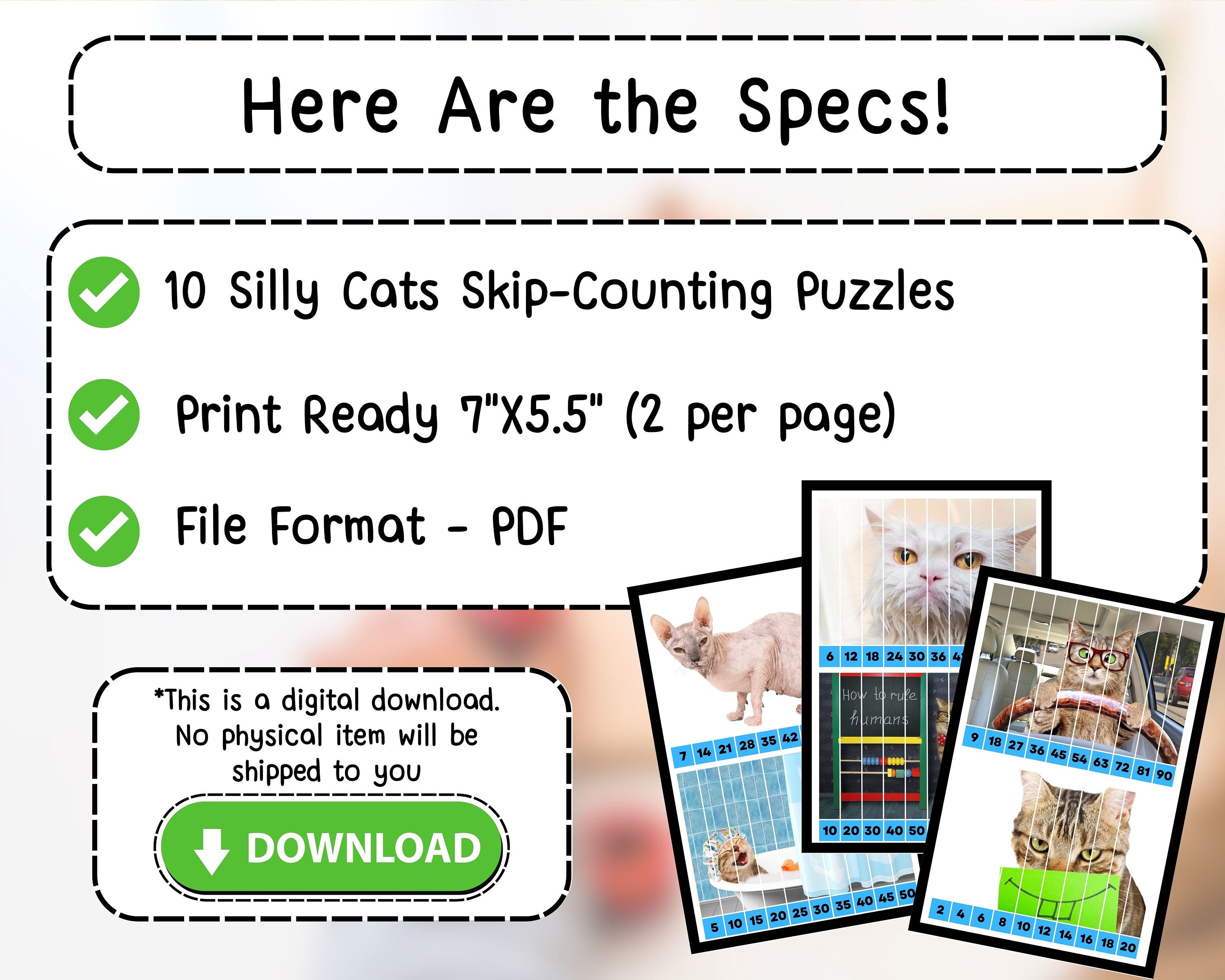 Printable Silly Cats Themed Skip Counting Puzzle Times Table - Etsy