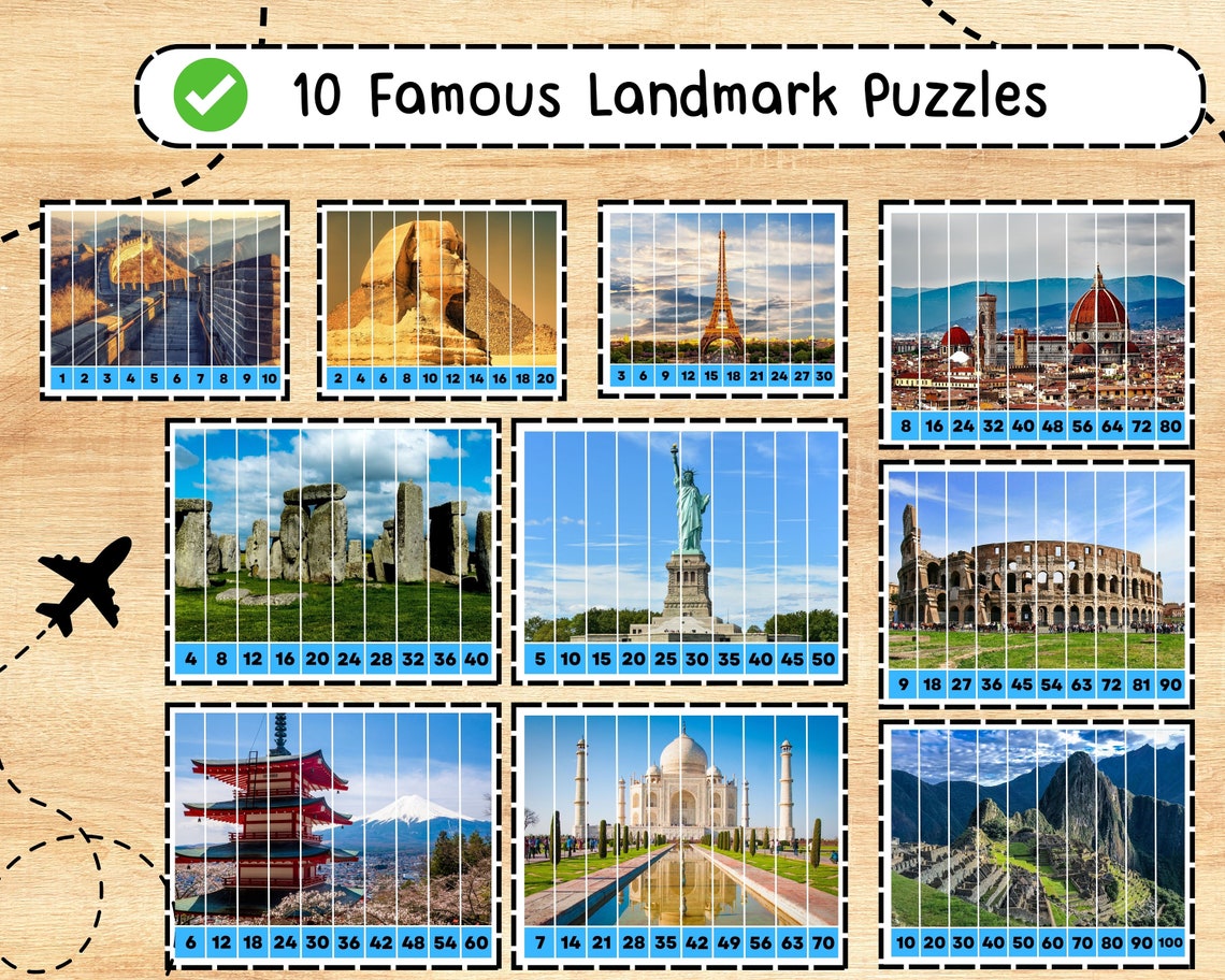 Printable Famous Landmarks Theme Skip Counting Puzzle Times Table Game ...