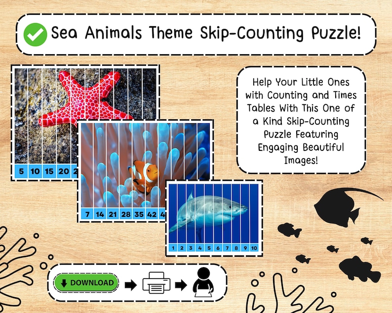 Printable Sea Theme Skip Counting Puzzle Times Table Education Game ...