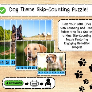 Printable Dog Theme Skip Counting Puzzle Times Table Education Game ...