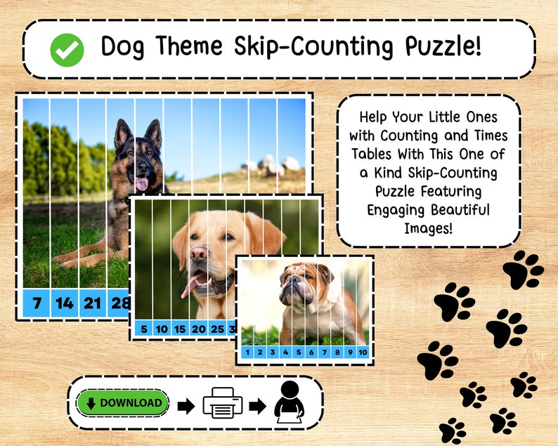 Printable Dog Theme Skip Counting Puzzle Times Table Education Game ...