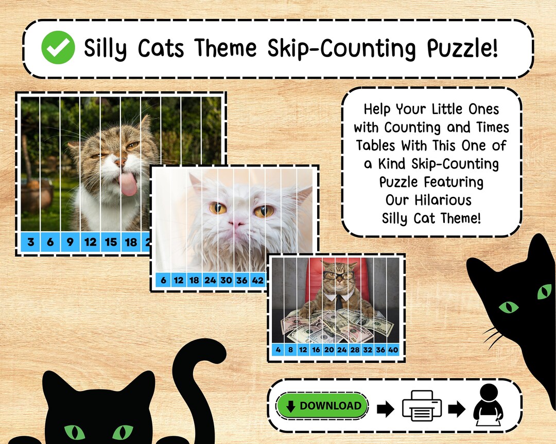 Printable Silly Cats Themed Skip Counting Puzzle Times Table - Etsy