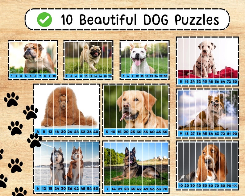 Printable Dog Theme Skip Counting Puzzle Times Table - Etsy