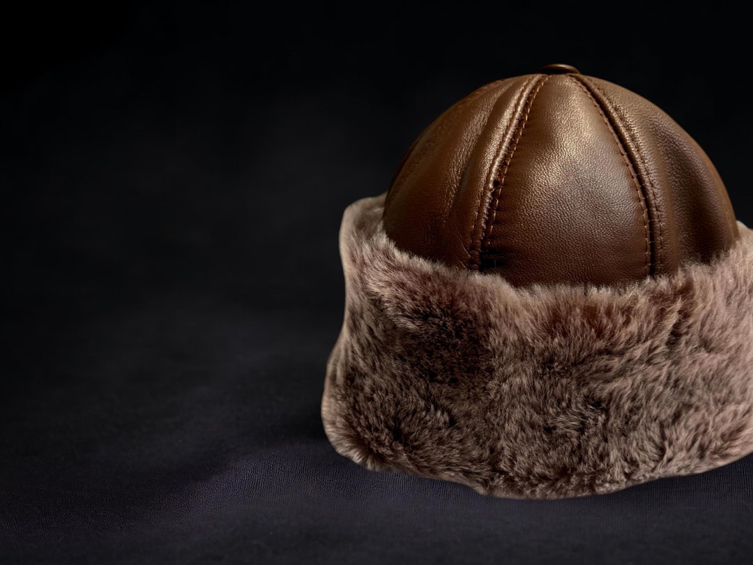 Genuine Leather Ushanka Hat With Shearling Fur-authentic Mongolian ...