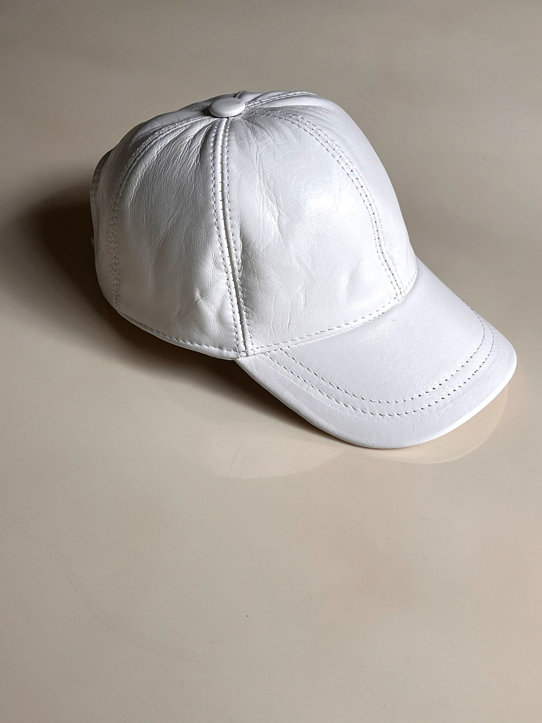 White Leather Baseball Cap Genuine Leather Hat Baseball Leather Cap ...
