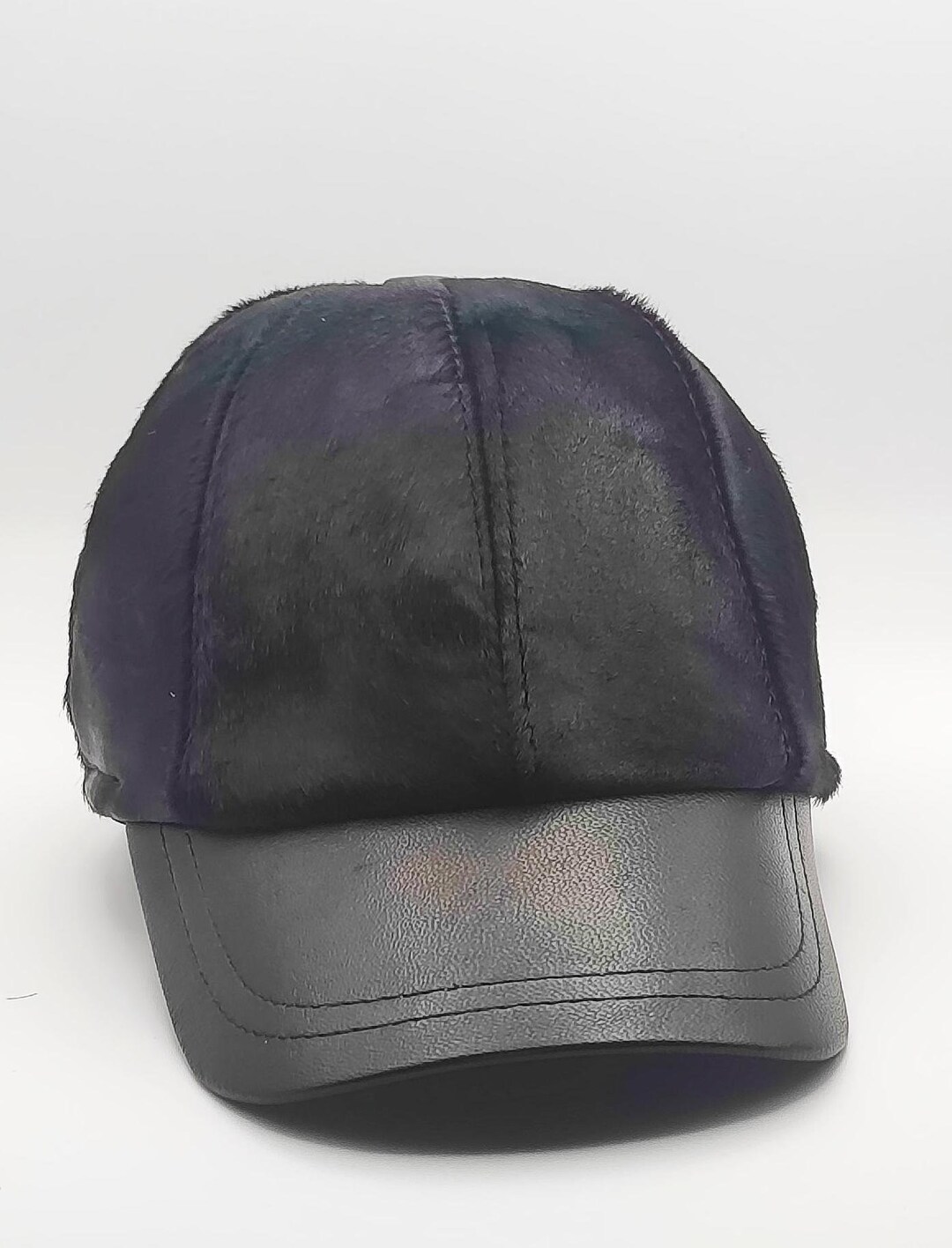 Black Foal Leather Baseball Cap With Ear Flaps Genuine Luxury Winter ...