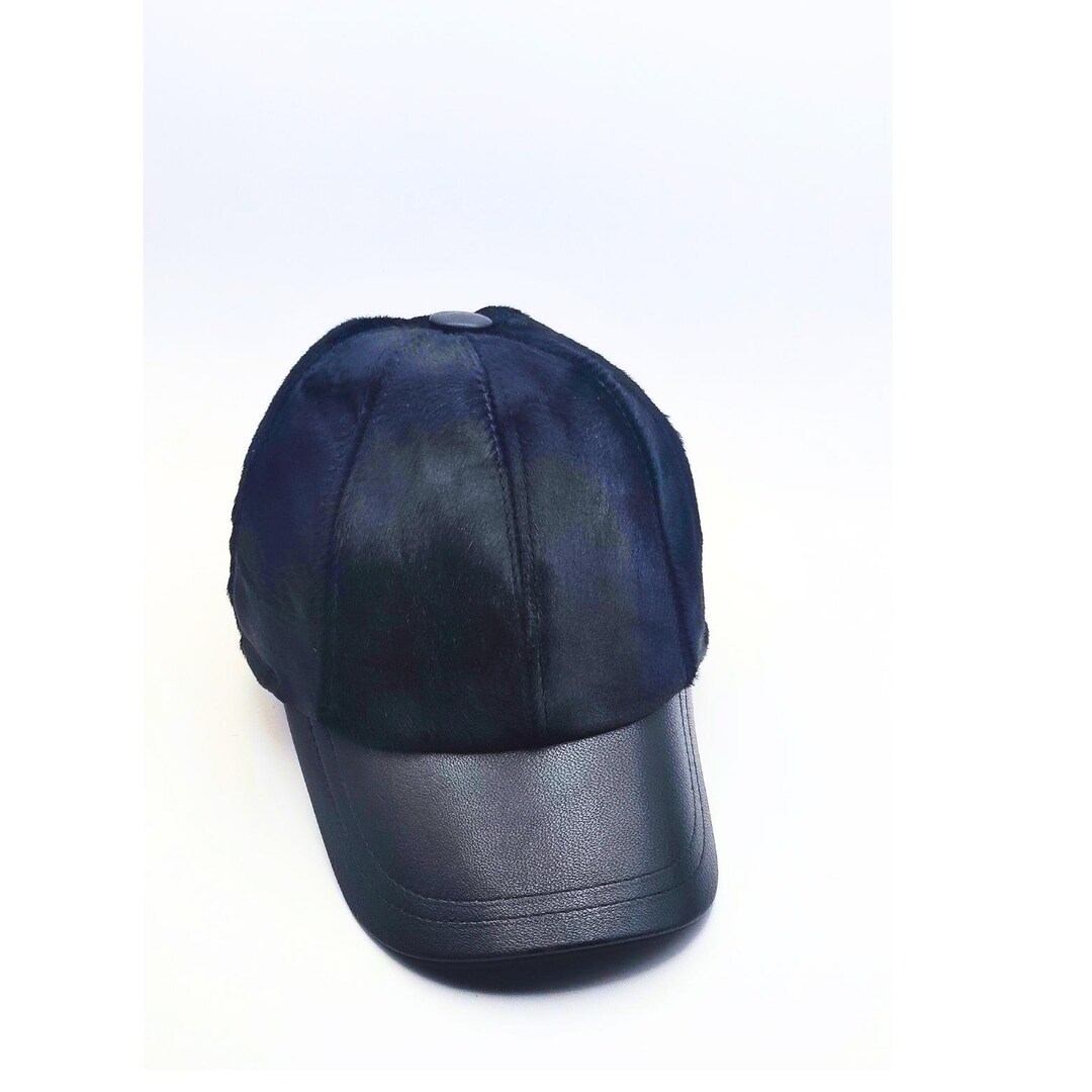 Black Leather Baseball Cap - Handmade Winter Hat With Ear Flaps ...
