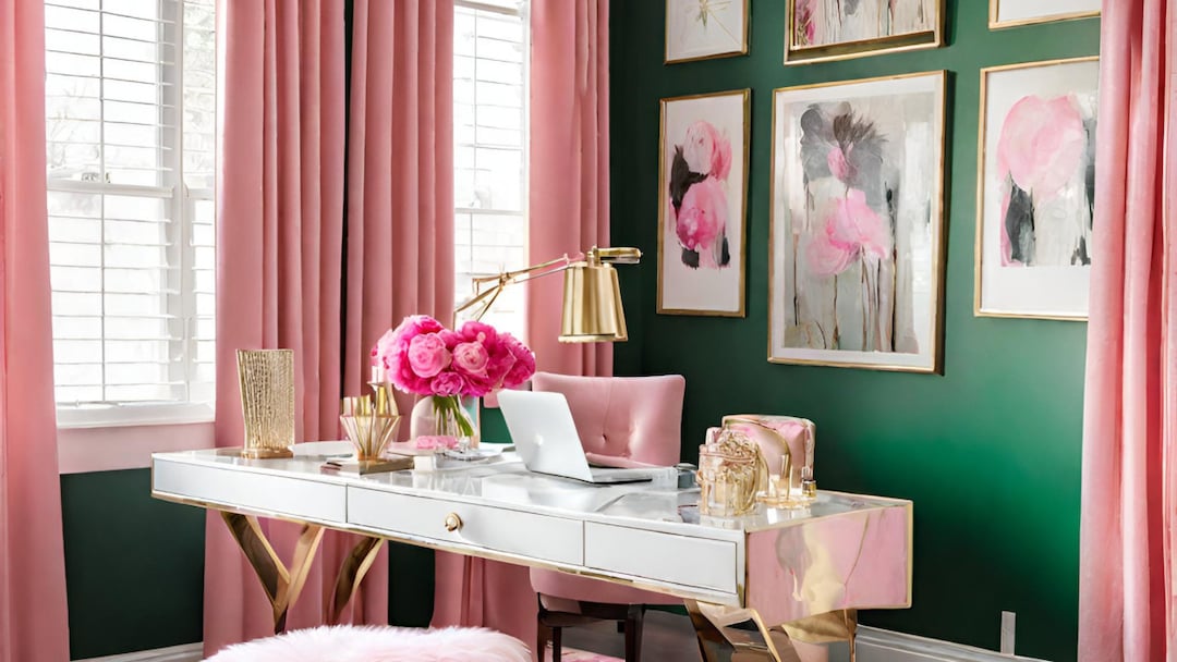 Pink and Green Chic Home Officemodern Home Office Zoom Background Youtube Background Chic ...