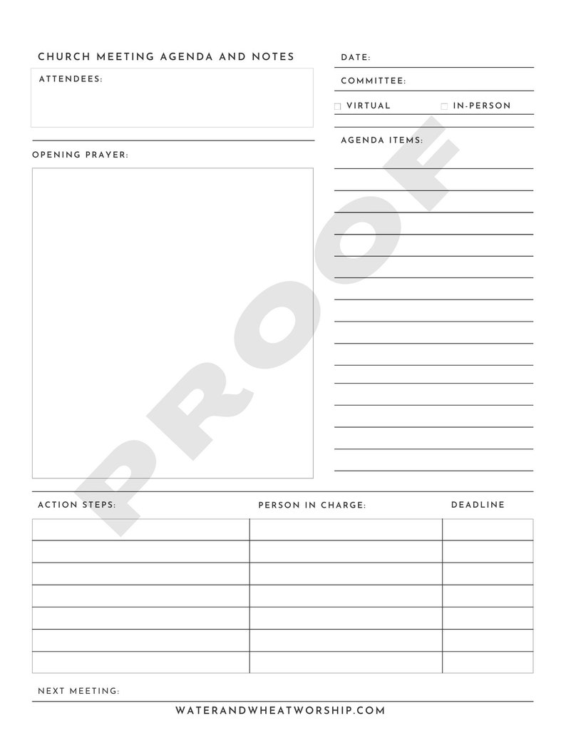 Church Meeting Agenda and Notes Form - Etsy