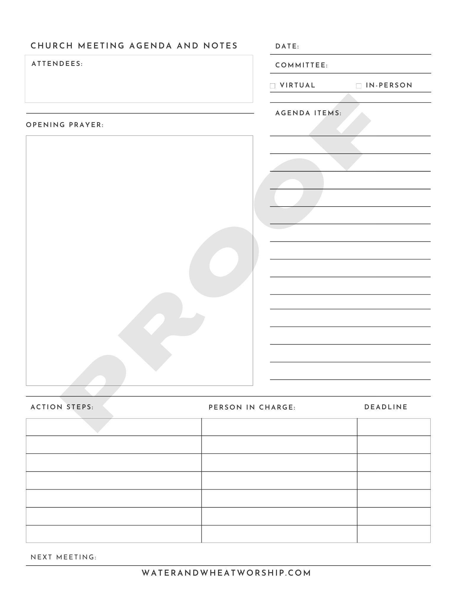 Church Meeting Agenda and Notes Form - Etsy