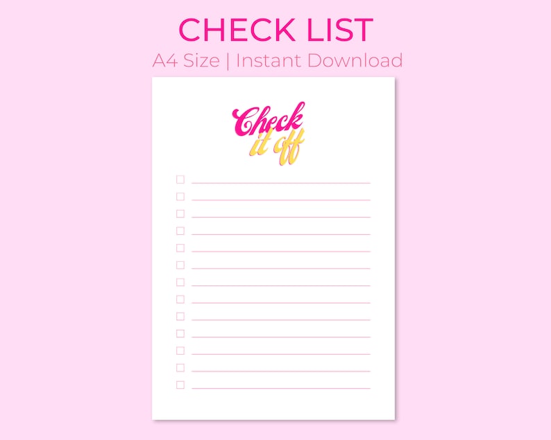 A4 Size Checklist Printable Planner, Check It off to Do List,minimal ...