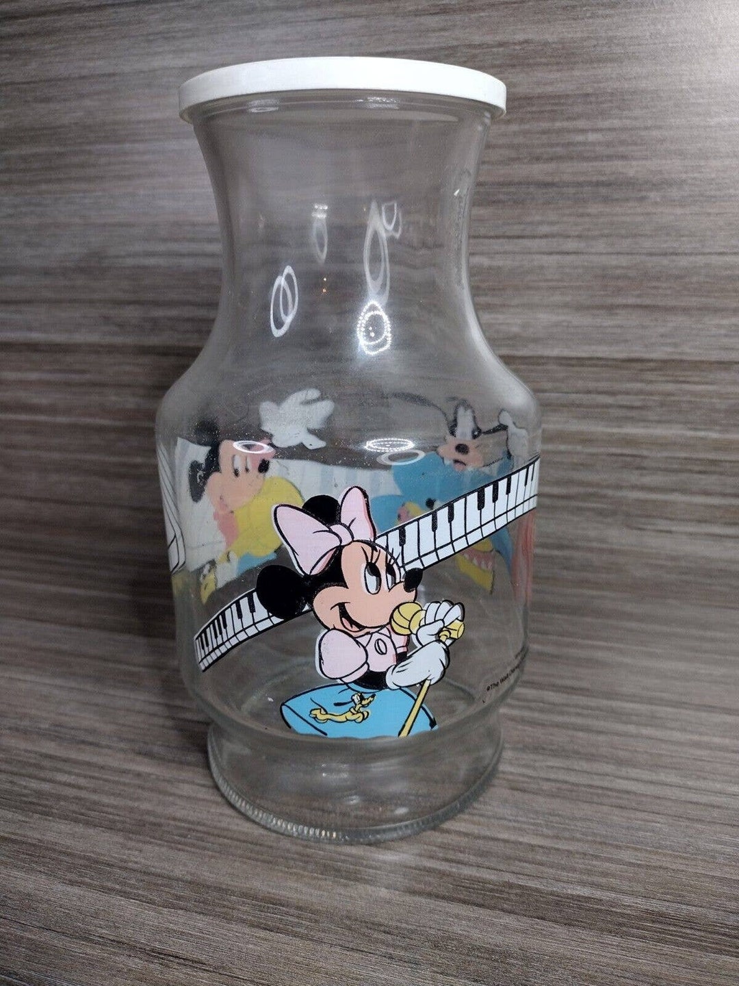 Vintage Anchor Hocking Juice Carafe Disney Mickey Goofy, Minnie Music ...