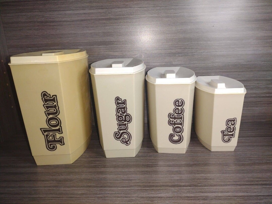 Set Og 4 Vintage Retro Tan Nesting Plastic Canisters 70-80s Kitchen ...