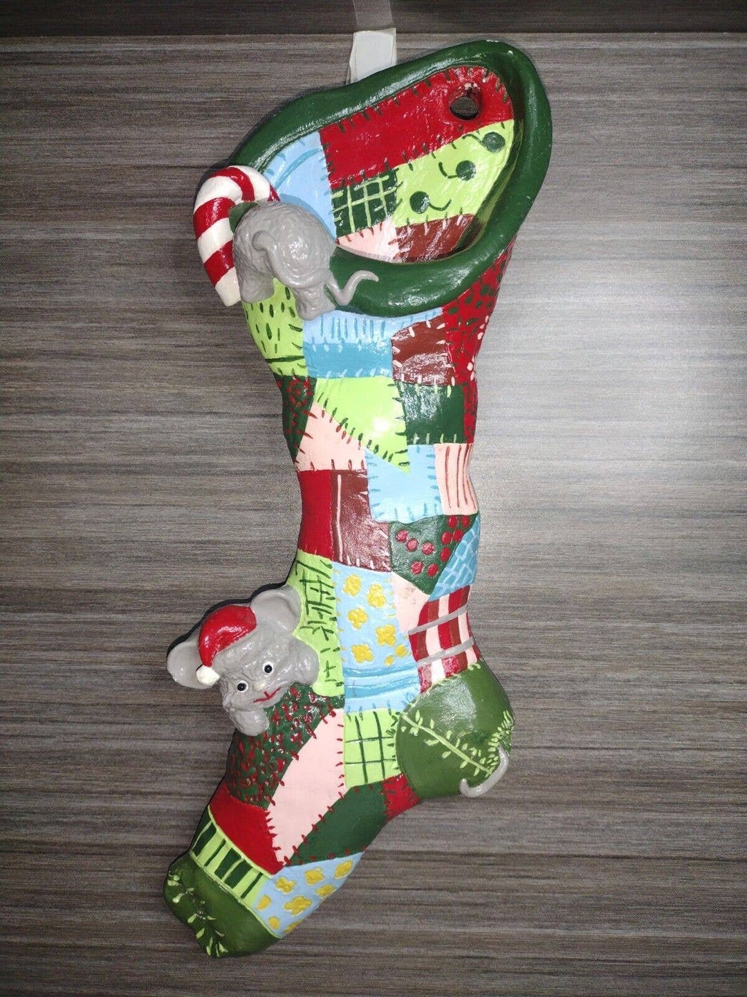 Vintage Carol Rardon Chalkware Calico Christmas Stocking Mouse Wall ...