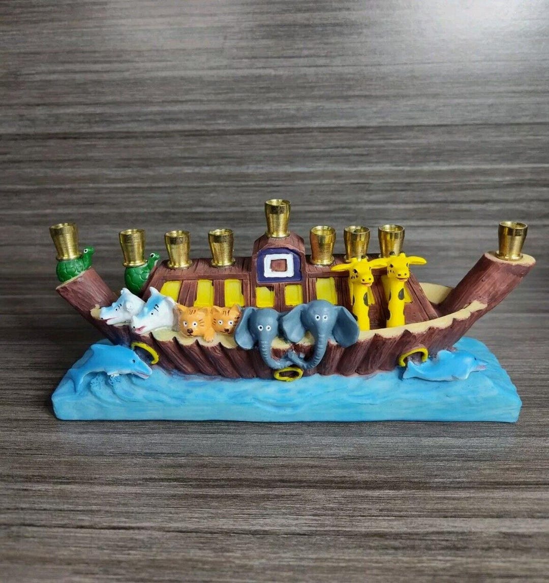 Vintage Sculptured Noah's Ark With Animals Children's Menorah Beautiful ...