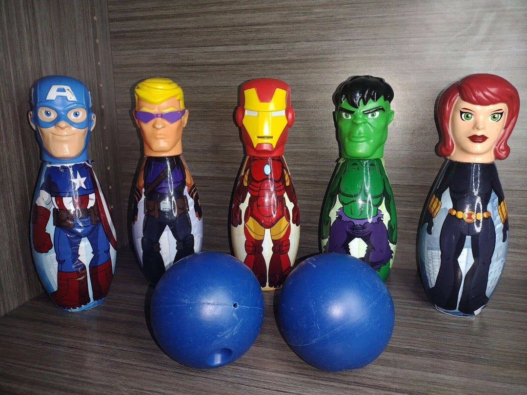 What Kids Want Rare Marvel Bowling Pin Set With Character Heads Room ...