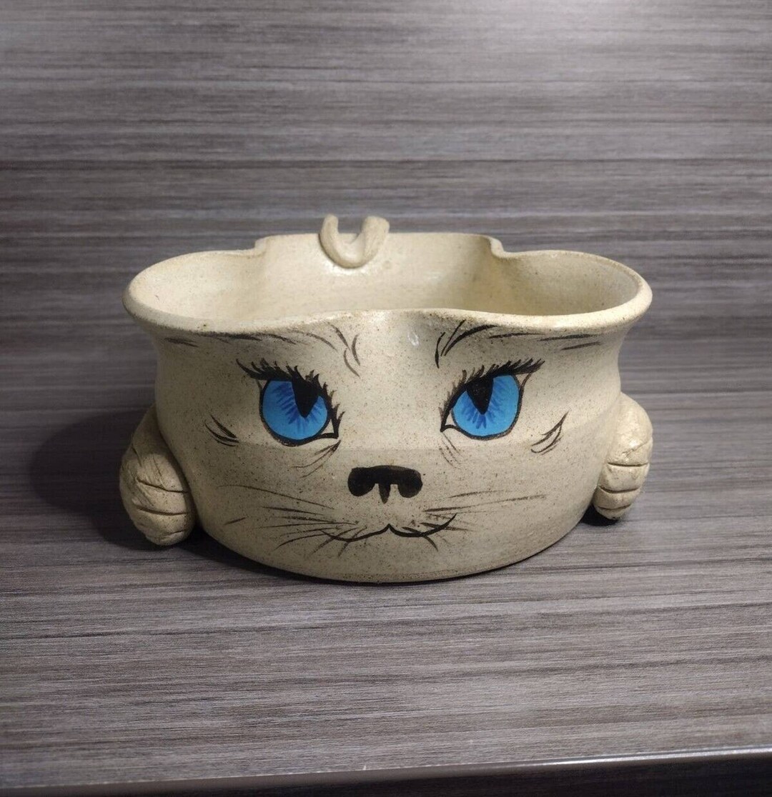 Vintage Stoneware Cat Kitty Pottery Hanging Planter Vase Bowl Signed - Etsy